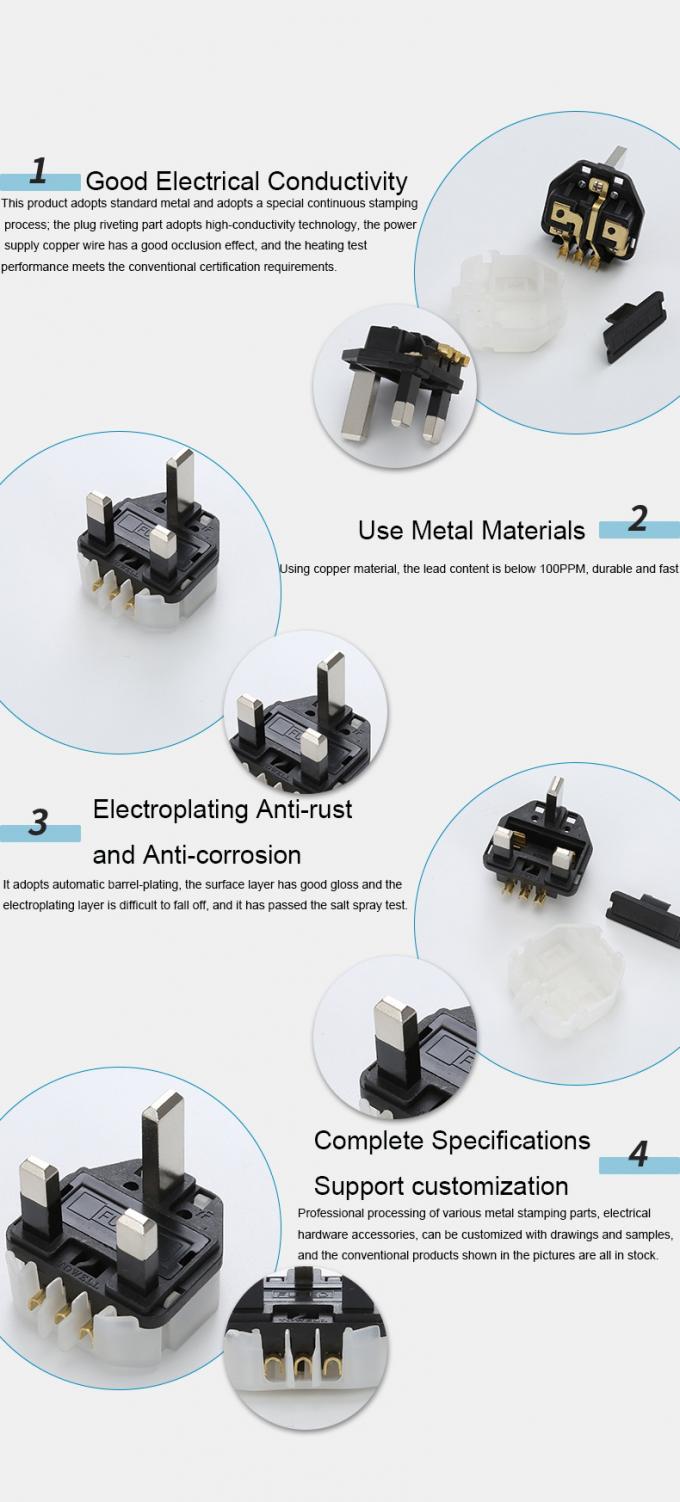 BS1363 G Type Electric Power Cord VDE Plug Insert 4.0*8.0mm